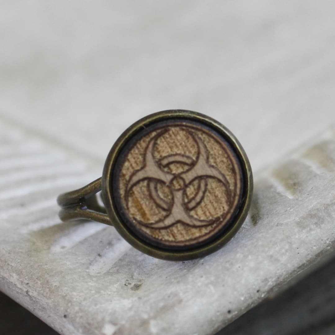 Radioactive Symbol Ring Walnut Laser Engraved Ring Adjustable Ring ...