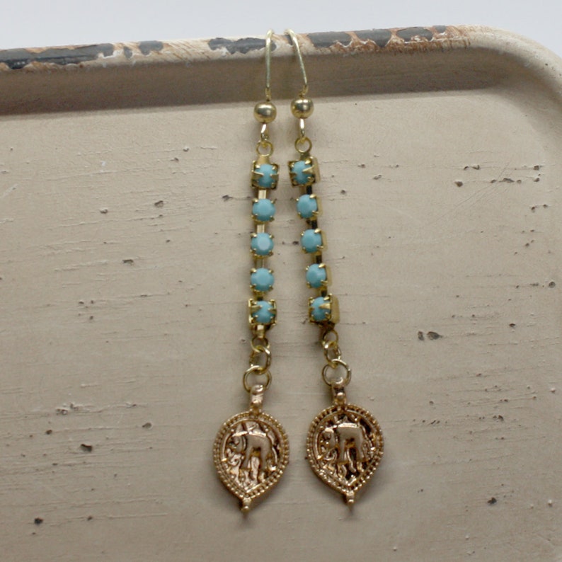 Elephant Earrings, Cup Chain Earrings, Gold Earrings, Bohemian Earrings ...