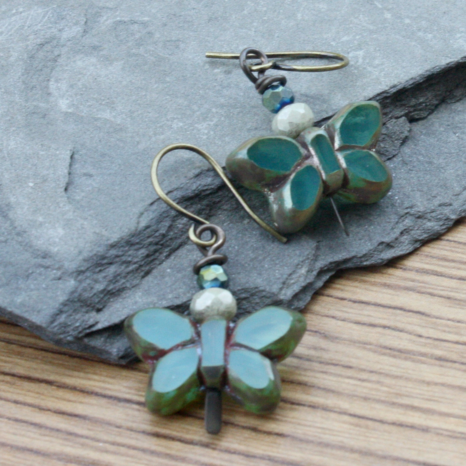 Little Flutterby (aqua Teal) Czech Butterfly Earrings - Czech Glass ...