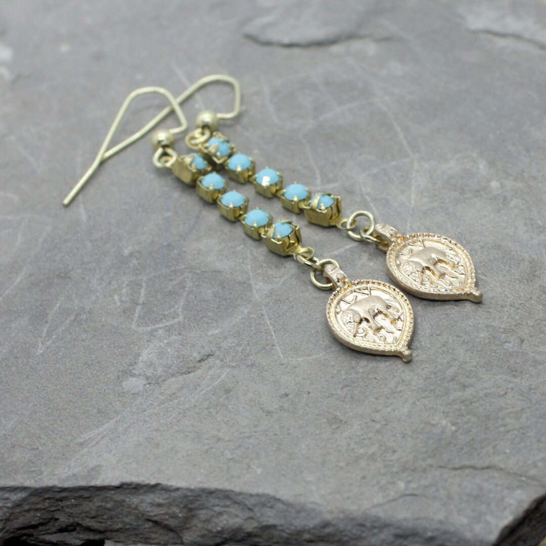 Elephant Earrings, Cup Chain Earrings, Gold Earrings, Bohemian Earrings ...