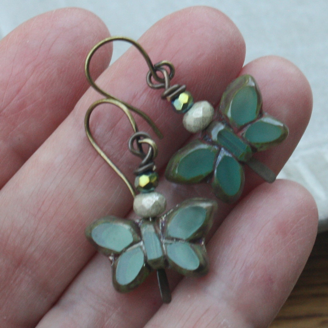 Little Flutterby (aqua Teal) Czech Butterfly Earrings - Czech Glass ...