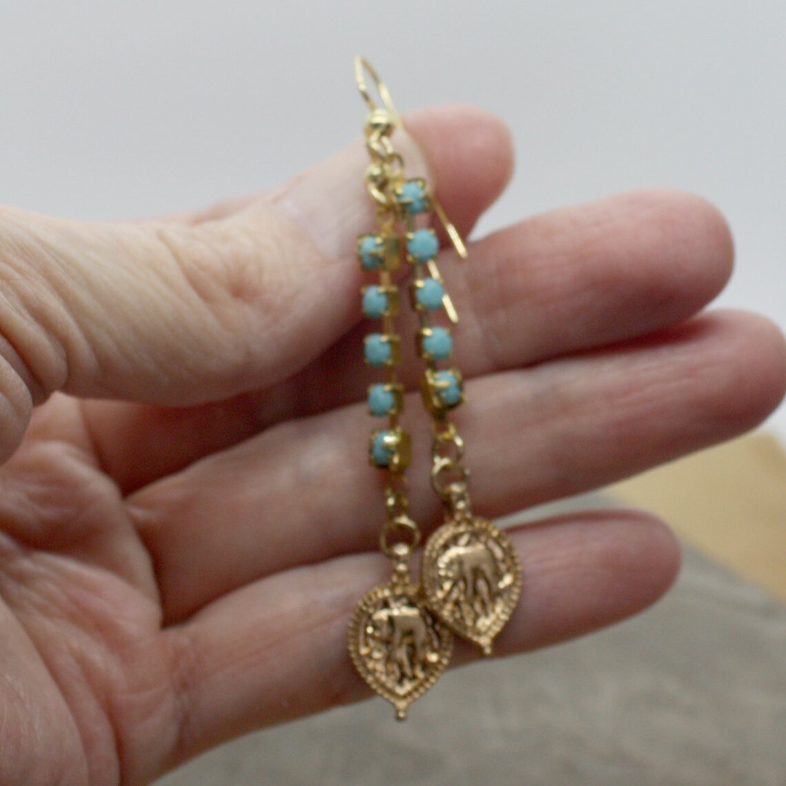 Elephant Earrings, Cup Chain Earrings, Gold Earrings, Bohemian Earrings ...