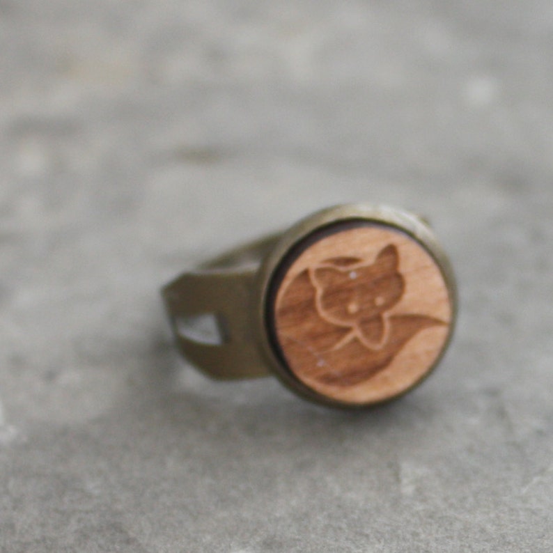 Wood Fox Ring Cherry Wood Laser Engraved Curled up Fox - Etsy