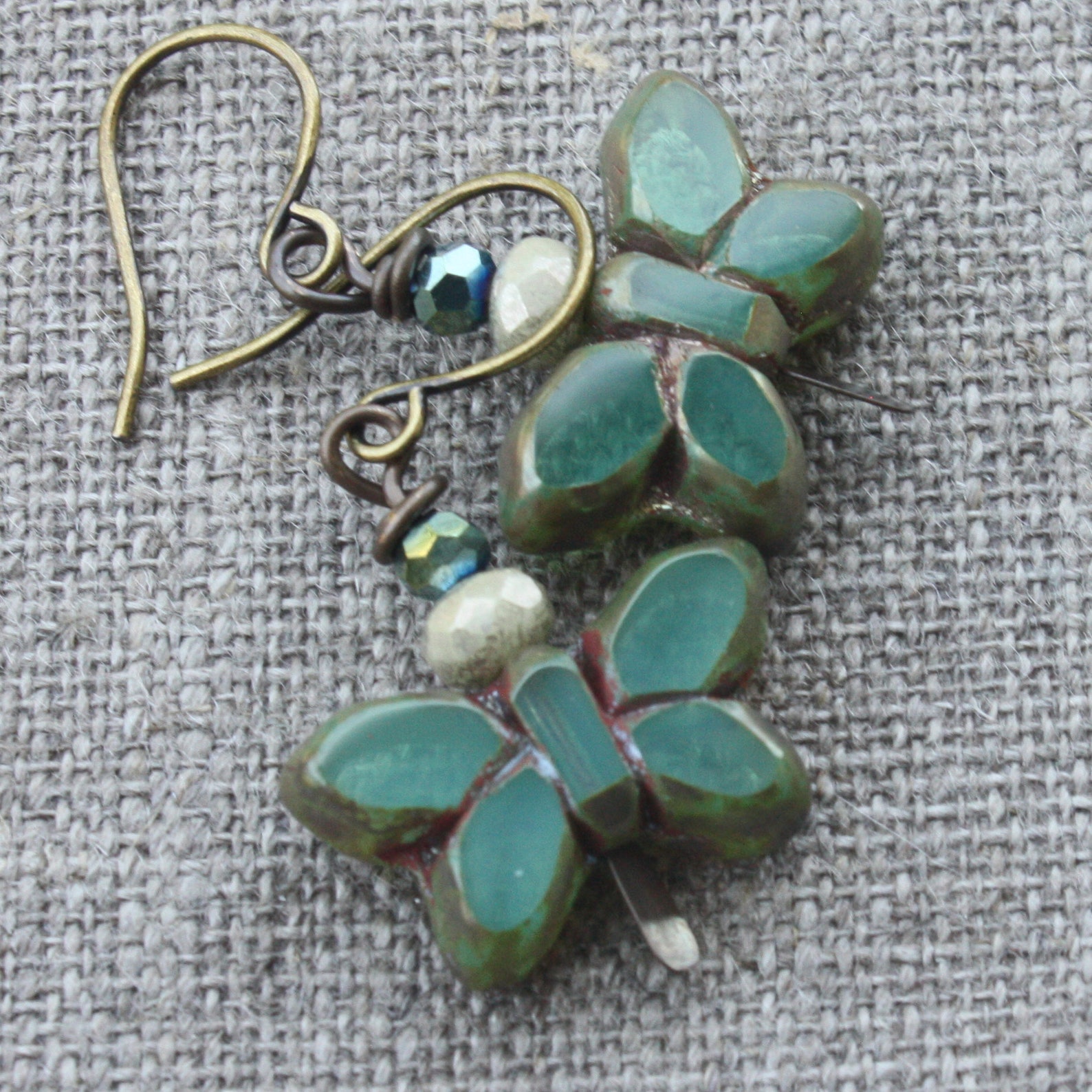 Little Flutterby (aqua Teal) Czech Butterfly Earrings - Czech Glass ...