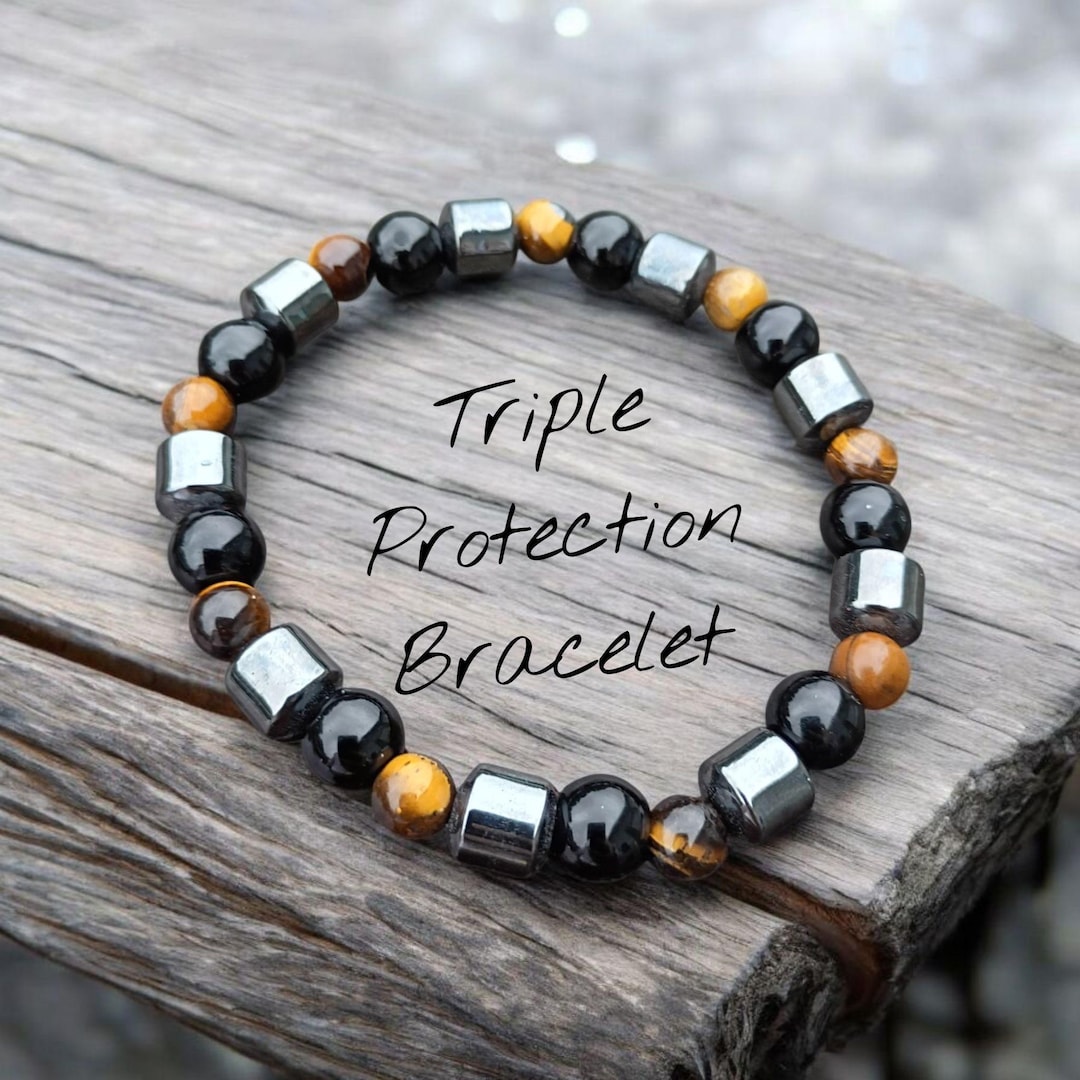 Triple Protection Beaded Bracelets | 6 and 8mm | Healing Crystals ...