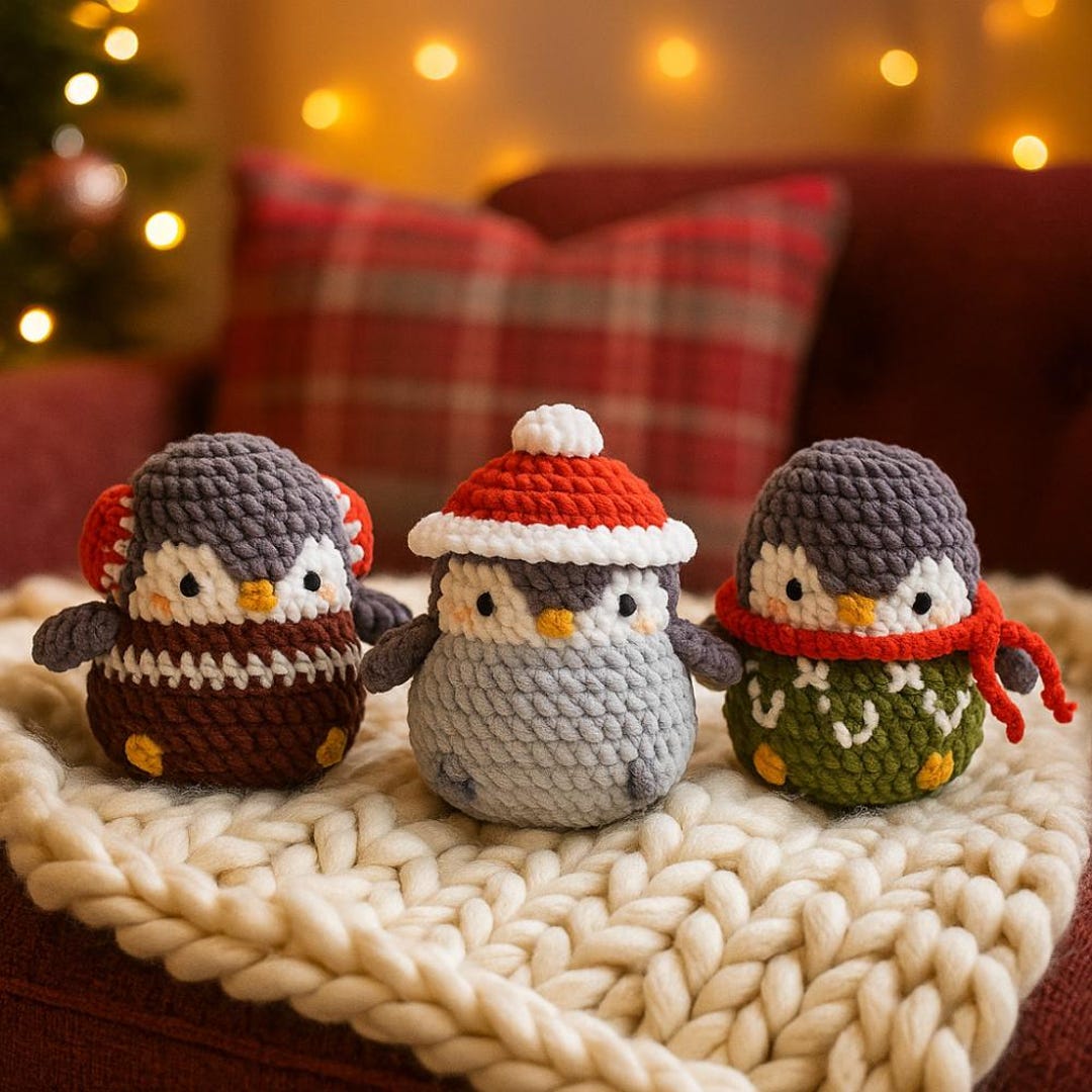 Chunky Penguin Amigurumi Crochet Pattern – Winter Plush With Hat, Scarf ...