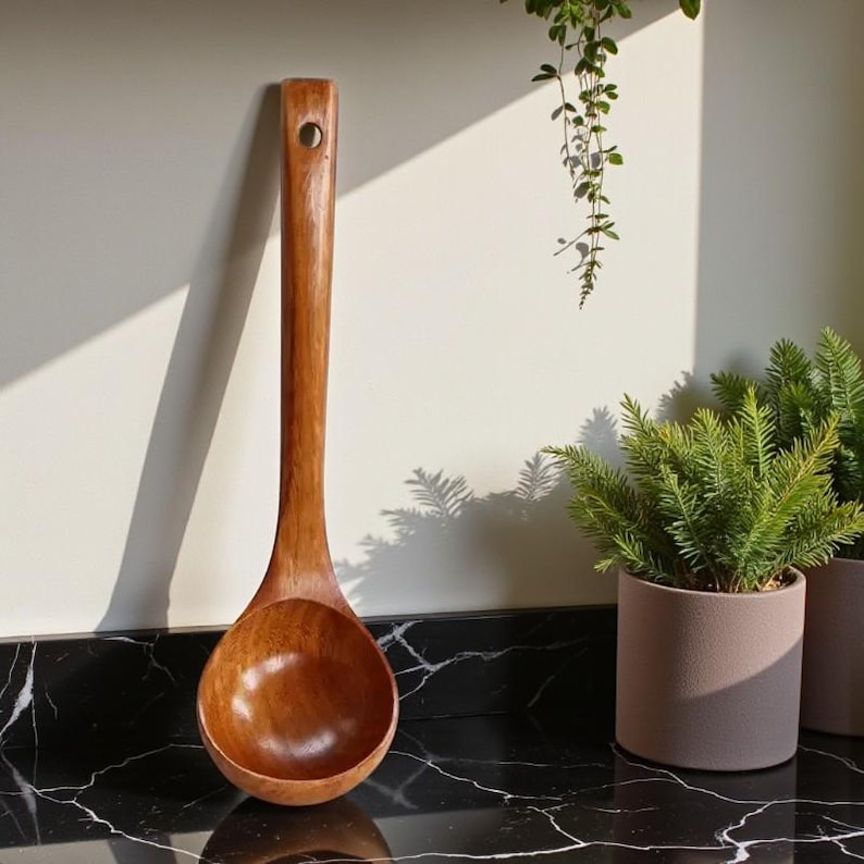 Handcrafted Wooden Ladle for Cooking – Rustic Soup Spoon & Eco-friendly ...