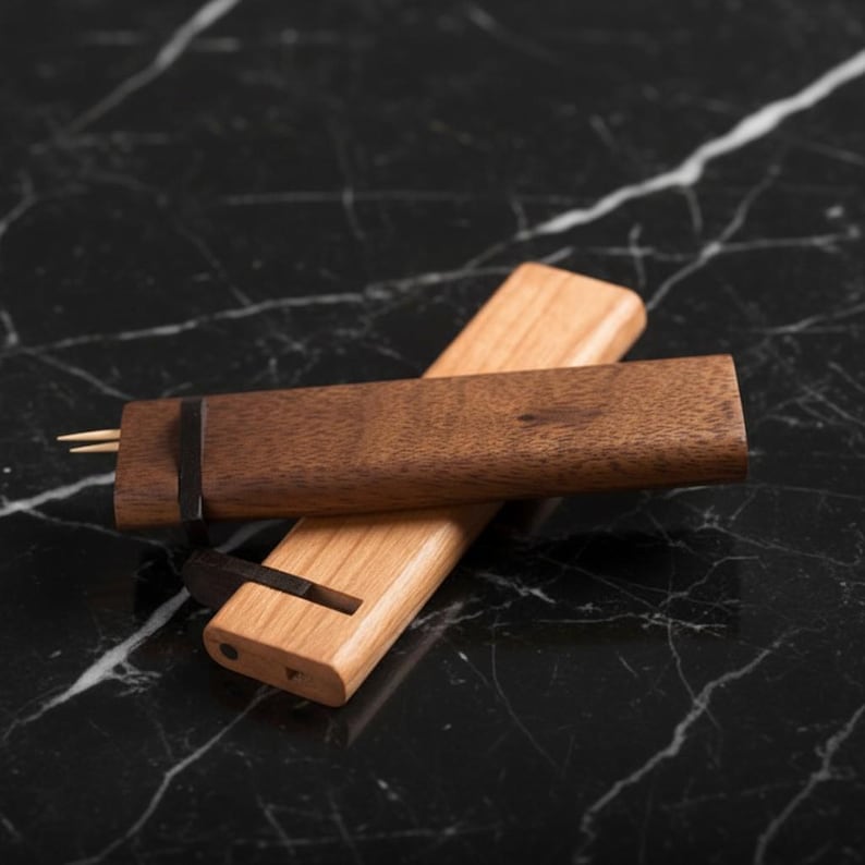 Natural Walnut Toothpick Holder Box – Portable Wooden Toothpick Storage ...