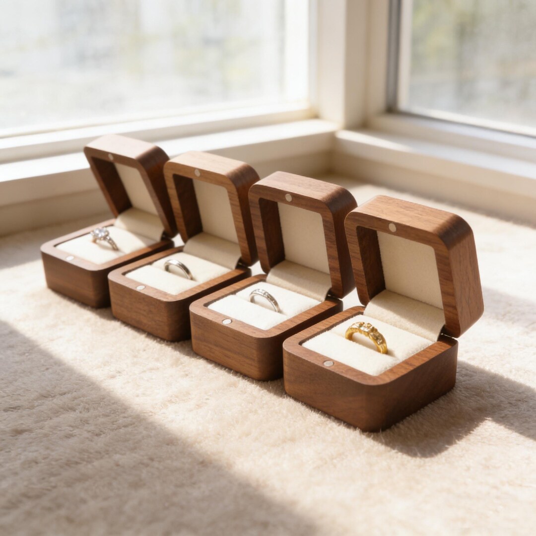 Walnut Wood Ring Box | Square Engagement & Wedding Ring Case - Etsy