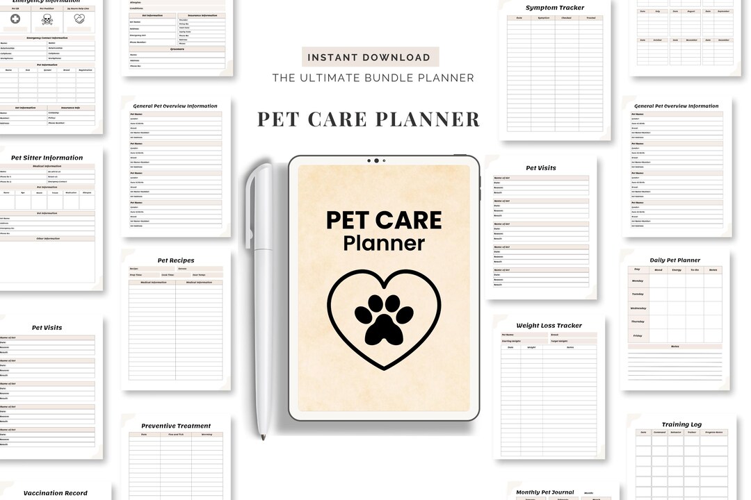 Pet Care Planner | Printable Pet Organizer | Vet Visits, Grooming ...