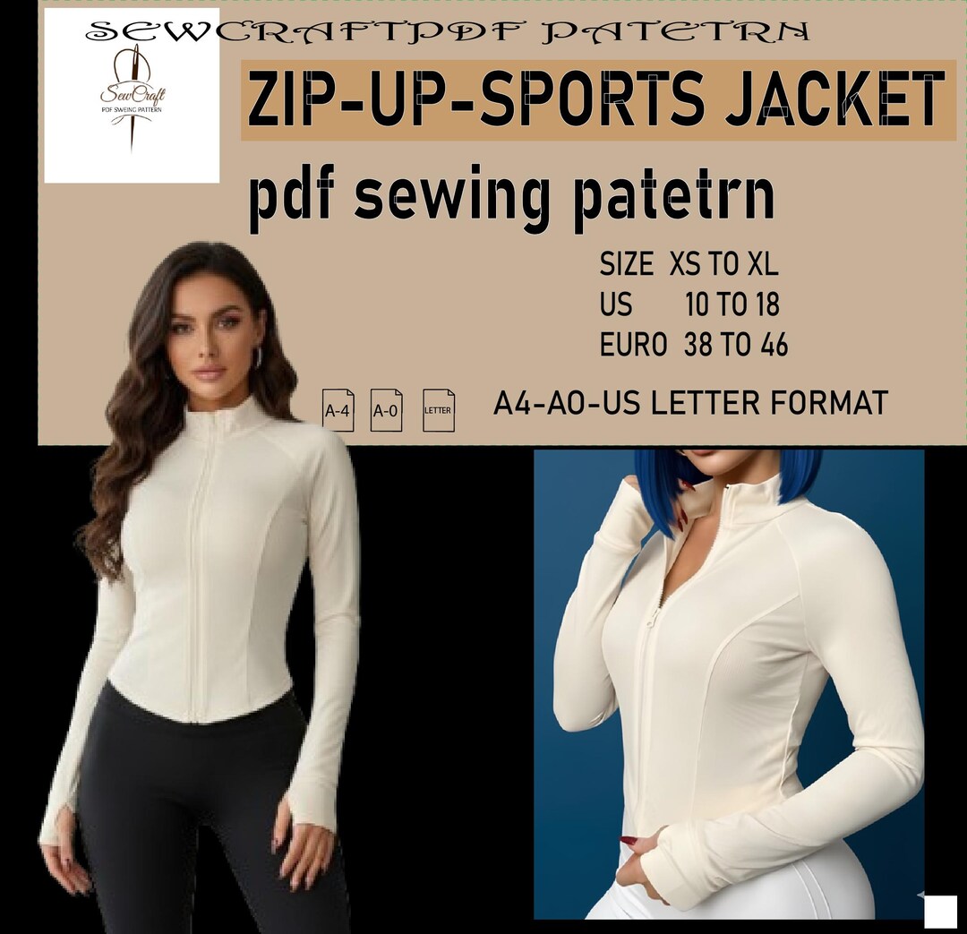 Zipper up Sport Jacket | Downloadable PDF Sewing Pattern |A4 US Letter ...