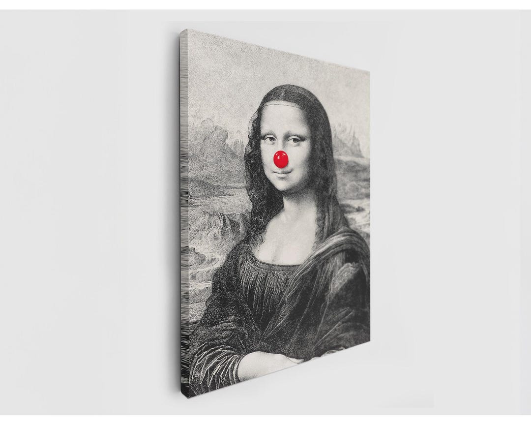 Altered Art Mona Lisa Canvas - Humorous Print With Red Clown Nose ...