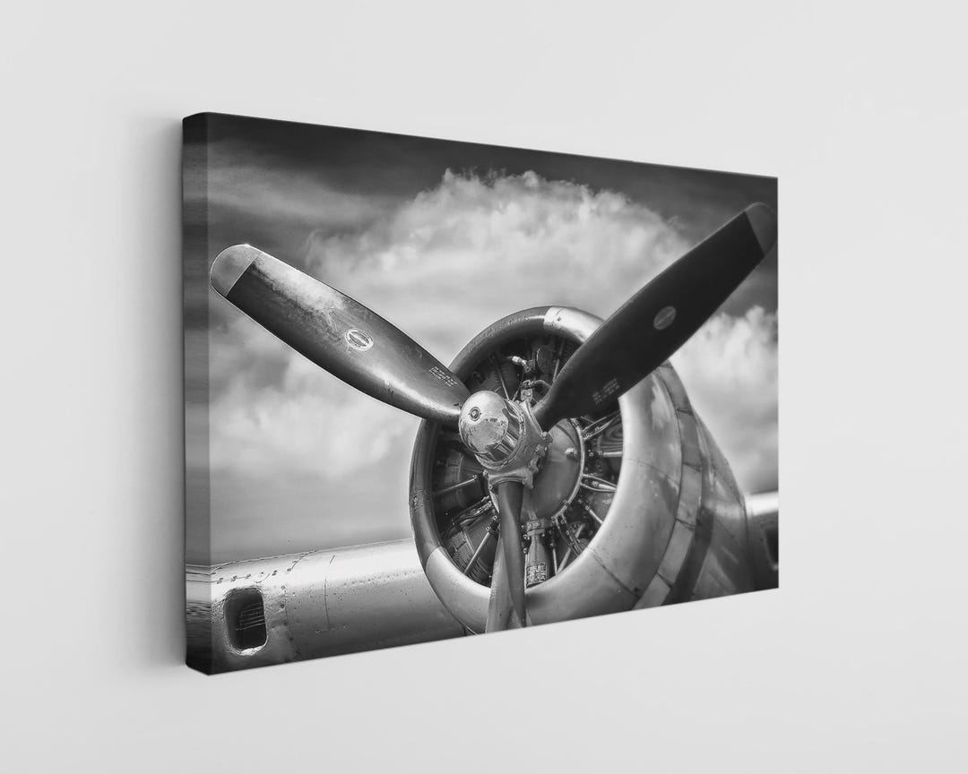 Vintage Airplane Propeller Canvas, Black and White Aircraft Art - WW2 ...