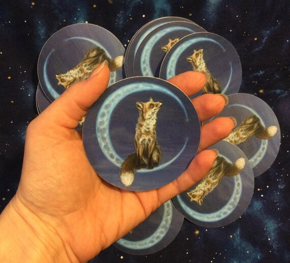 Red Fox & Moon Vinyl Sticker | Etsy