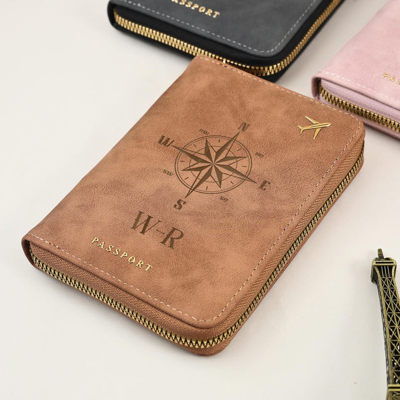 Custom Passport Holder, Personalized Zipper Travel Wallet, Engraved ...