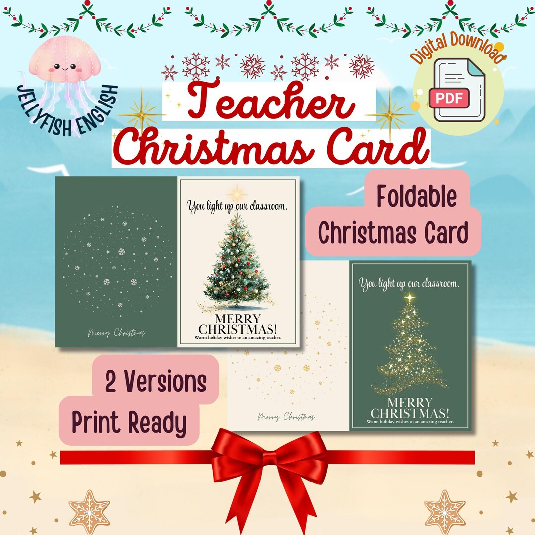 Christmas Teacher Appreciation Card, Printable Foldable Holiday Thank ...