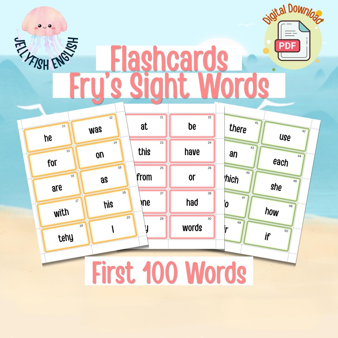 Fry Sight Words Flashcards First 100 | Kindergarten Reading | Printable ...