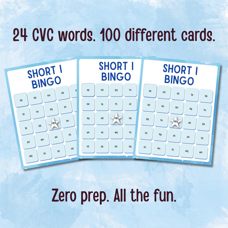 Phonics Short I CVC Word Bingo | 100 Cards With Flashcards for ...