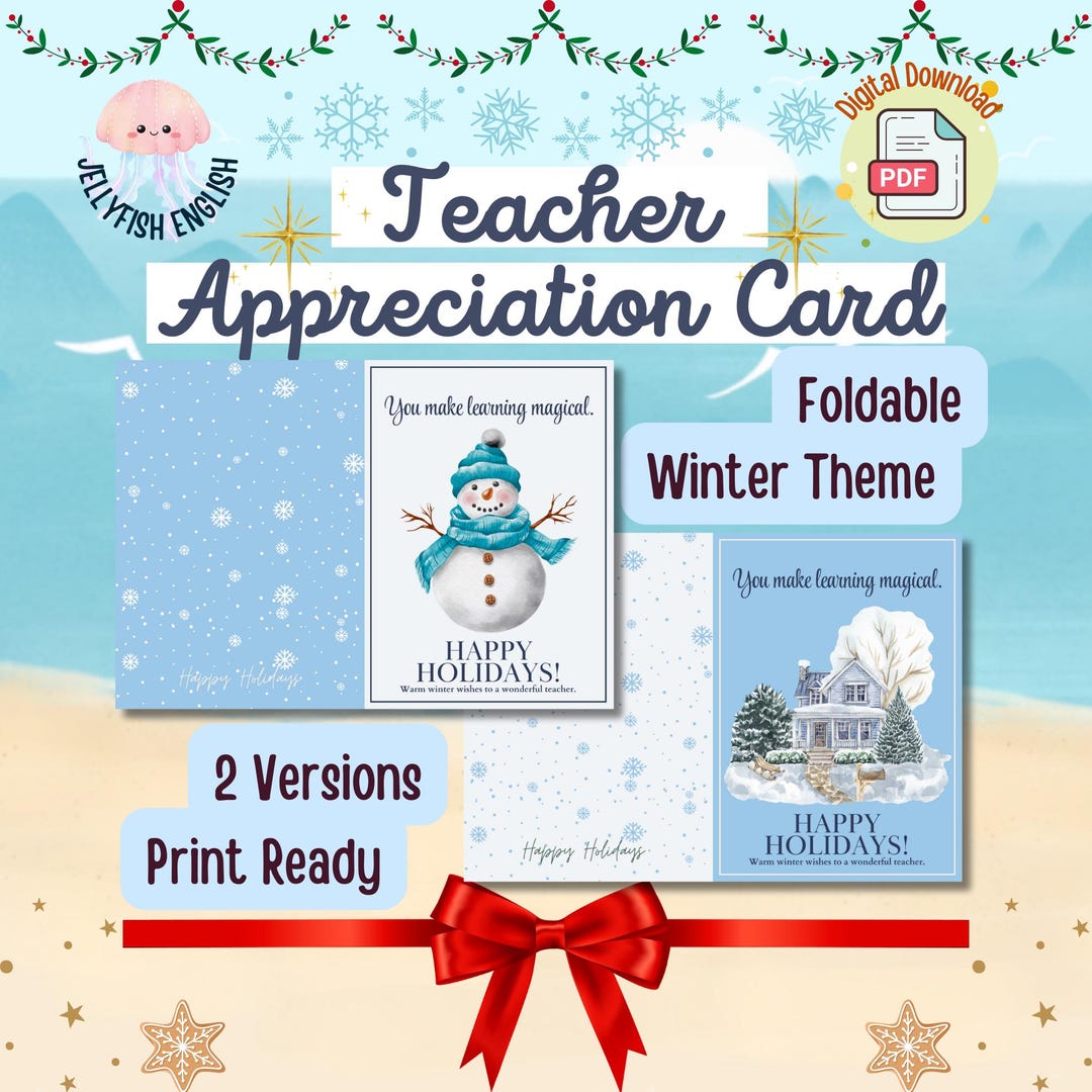 Cozy Winter Teacher Appreciation Card, Printable Foldable Happy ...
