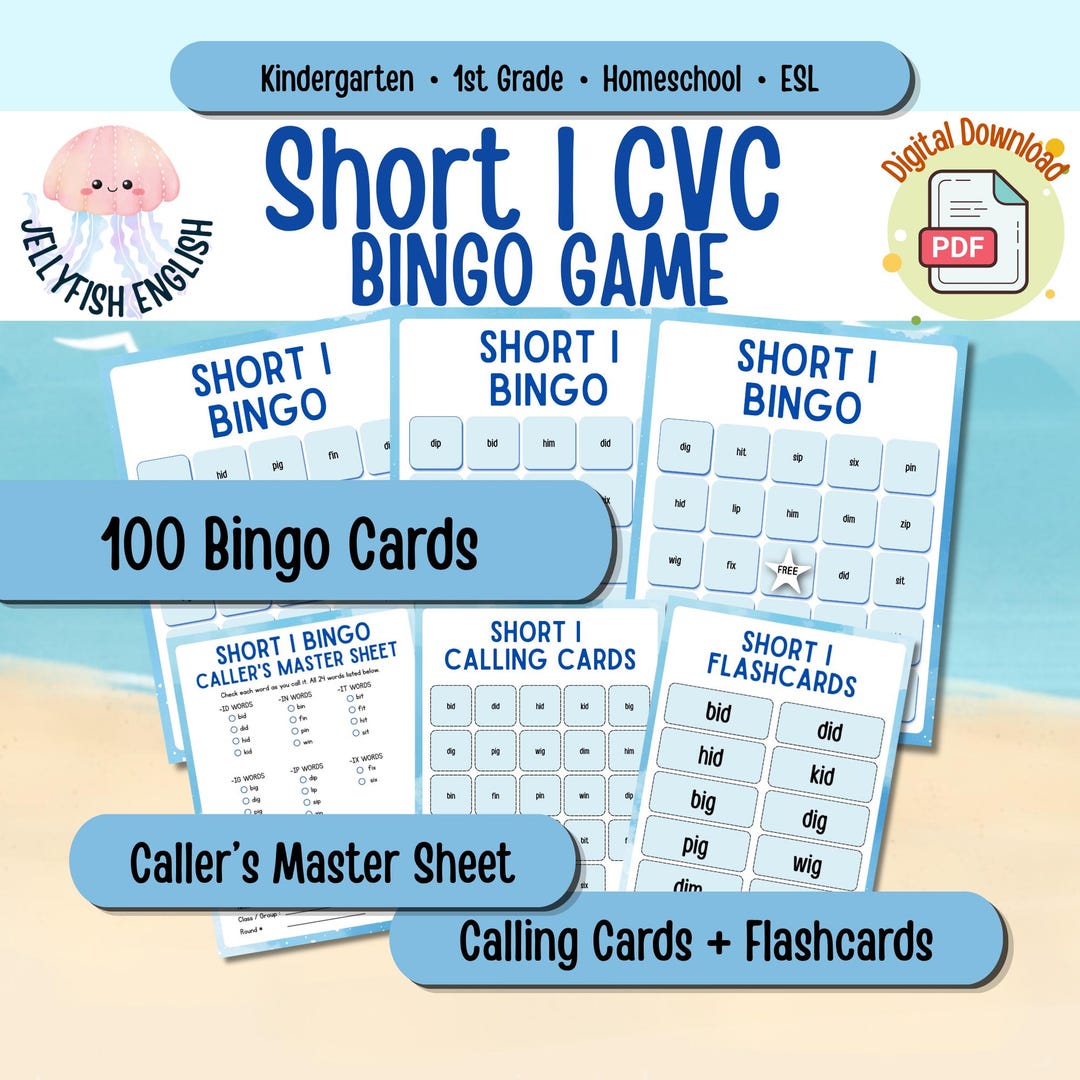 Phonics Short I CVC Word Bingo | 100 Cards With Flashcards for ...