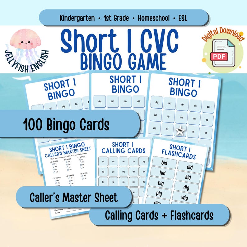 Phonics Short I CVC Word Bingo | 100 Cards With Flashcards for ...
