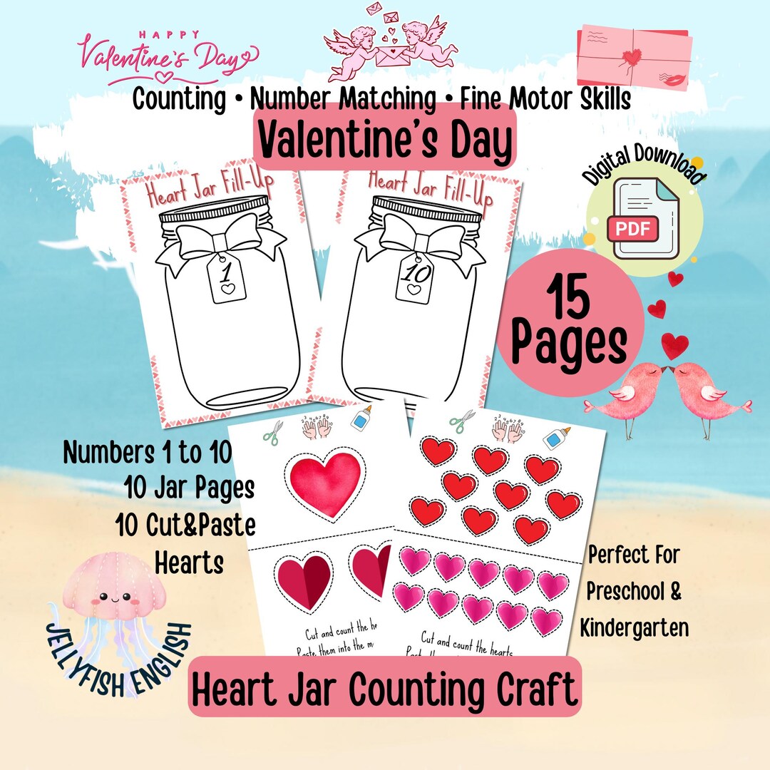 Valentine's Day Heart Counting Activity, Preschool Math Craft, Cut and ...