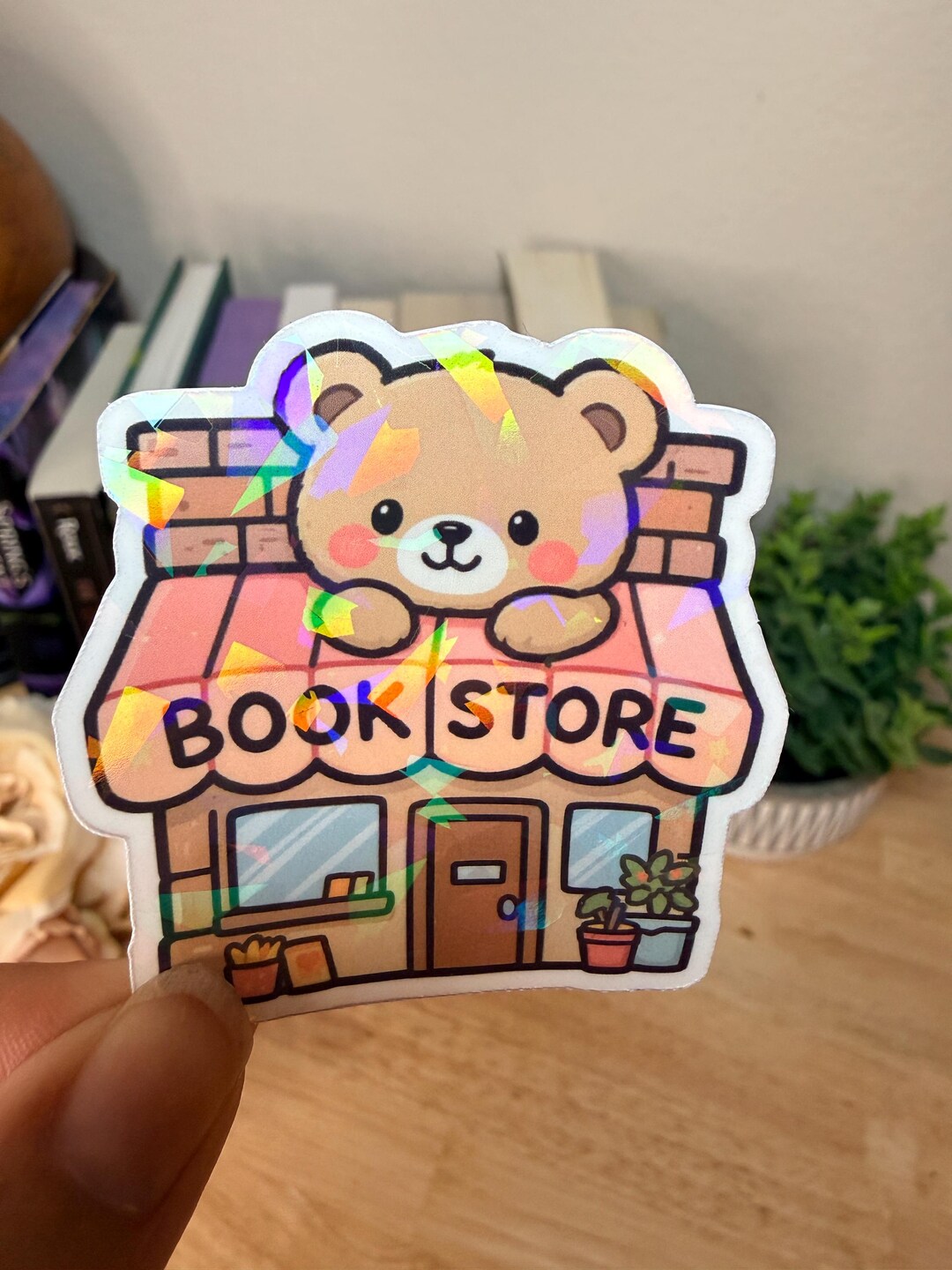Bookstore Bear Sticker | Holographic Book Lover Vinyl Decal - Etsy