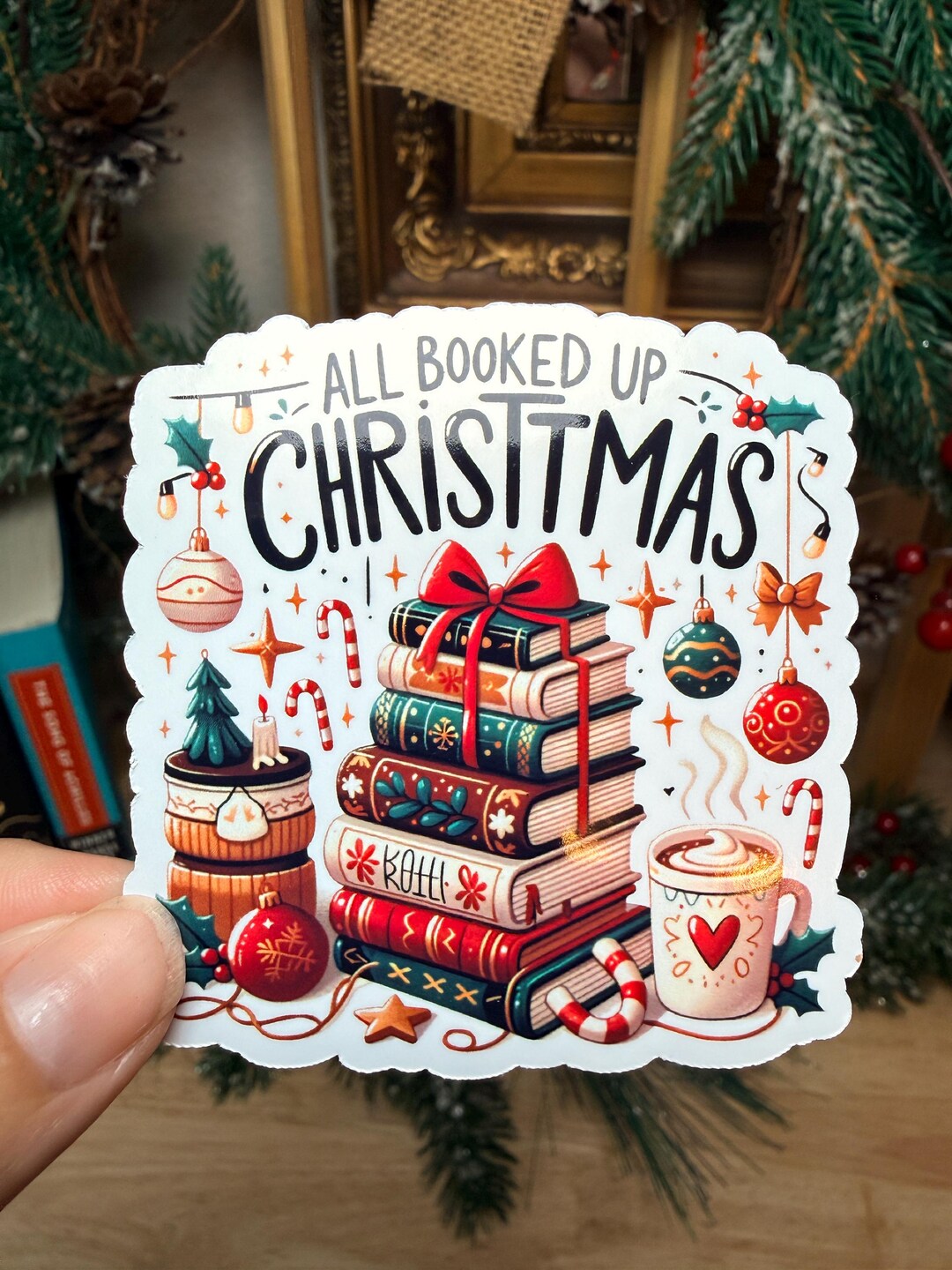 All Booked up Christmas Sticker | Book Lover Christmas Sticker | Cozy ...