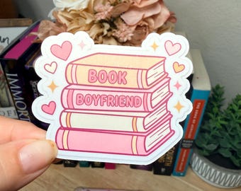 Book Boyfriend Sticker | Pink Book Stack, Hearts | Waterproof Vinyl - Etsy