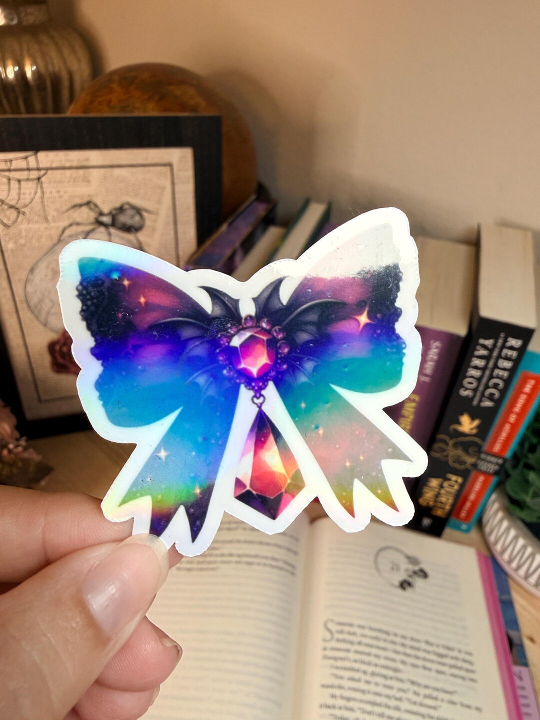 Gothic Rose Bow Sticker | Holographic Goth Sticker | Dark Romance Vinyl ...
