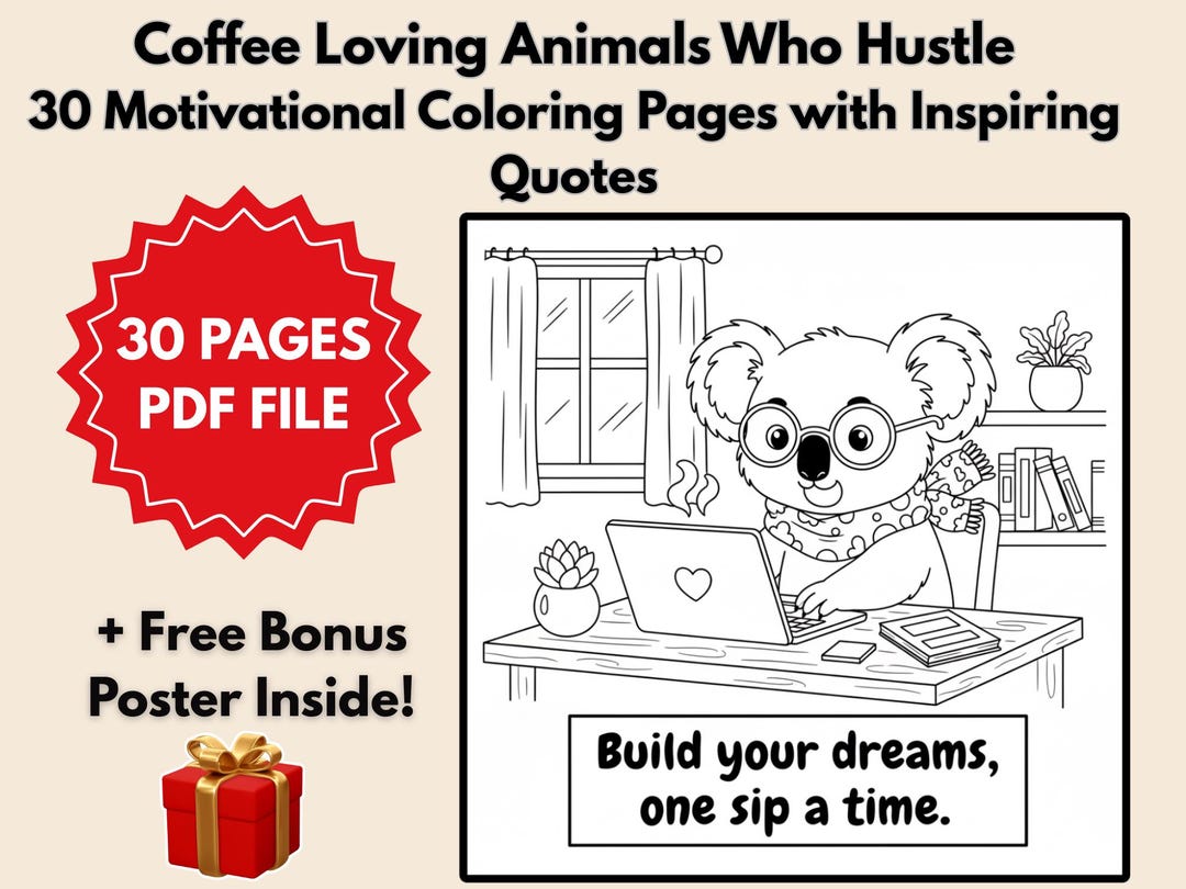 Motivational Coloring Book for Adults Coffee Animals Hustle Printable ...