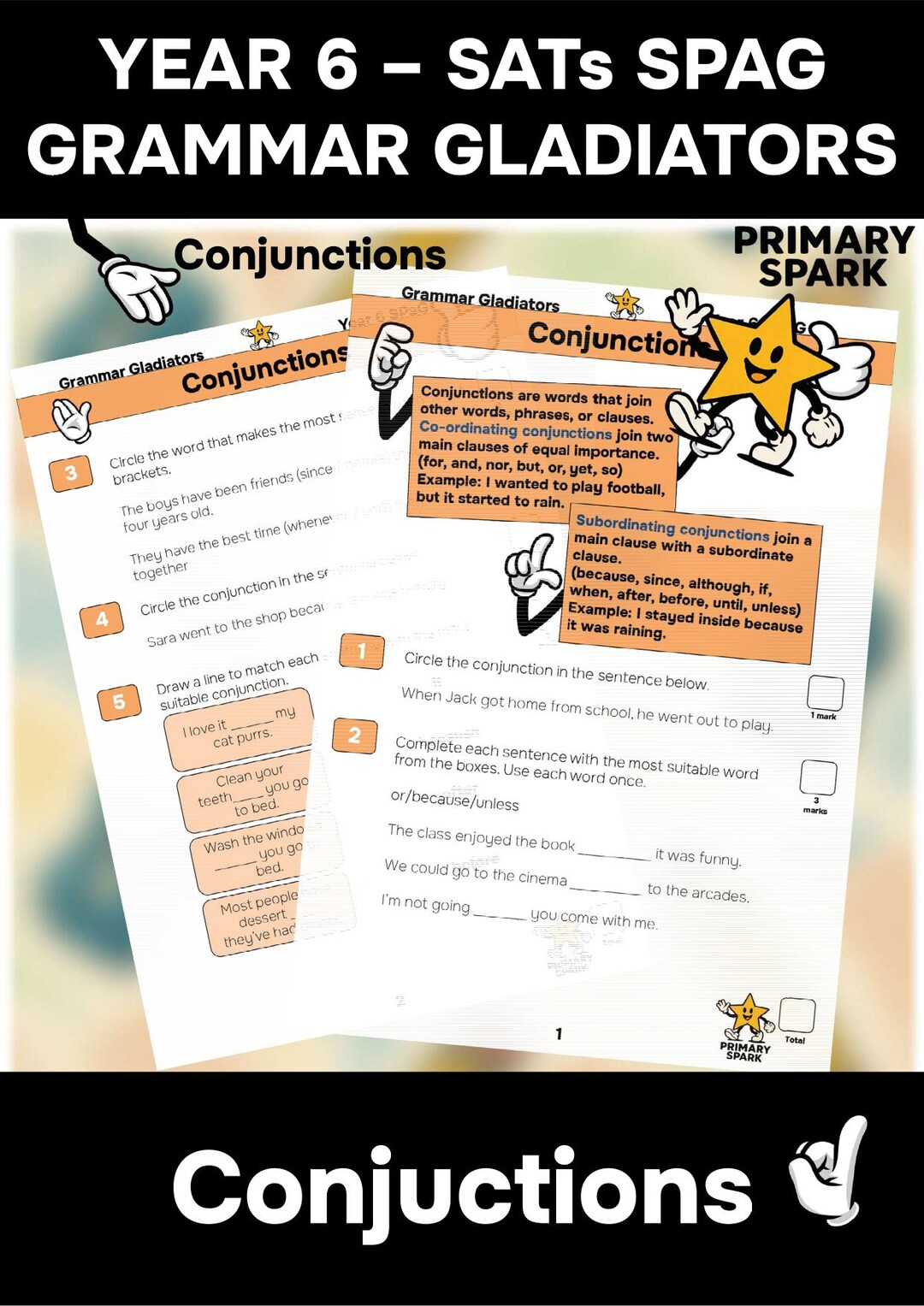 Year 6 Conjunctions Worksheet | Sats Grammar Gladiators | KS2 English ...