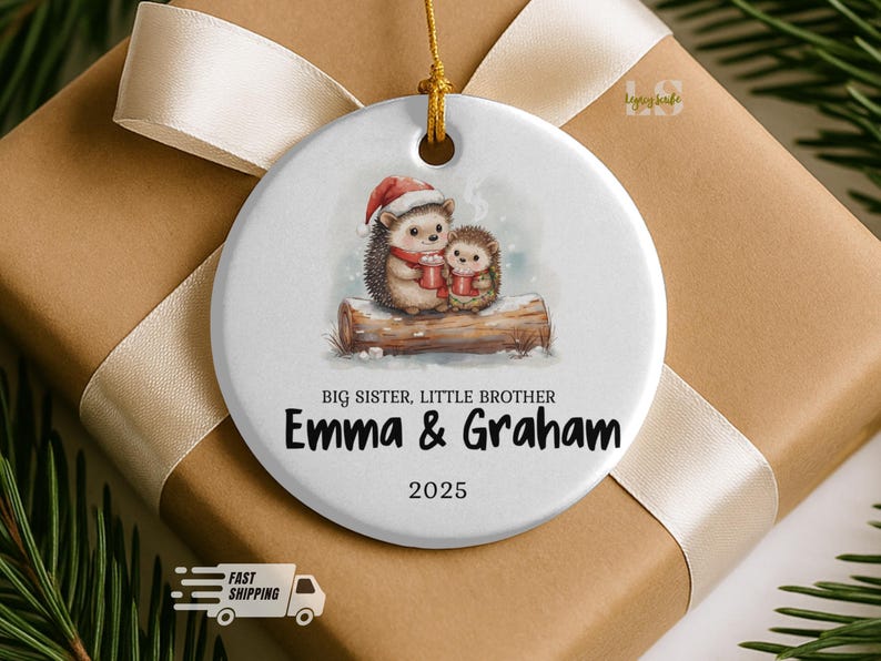 Personalized Big Sister Little Brother Hedgehog Ornament, Sibling ...