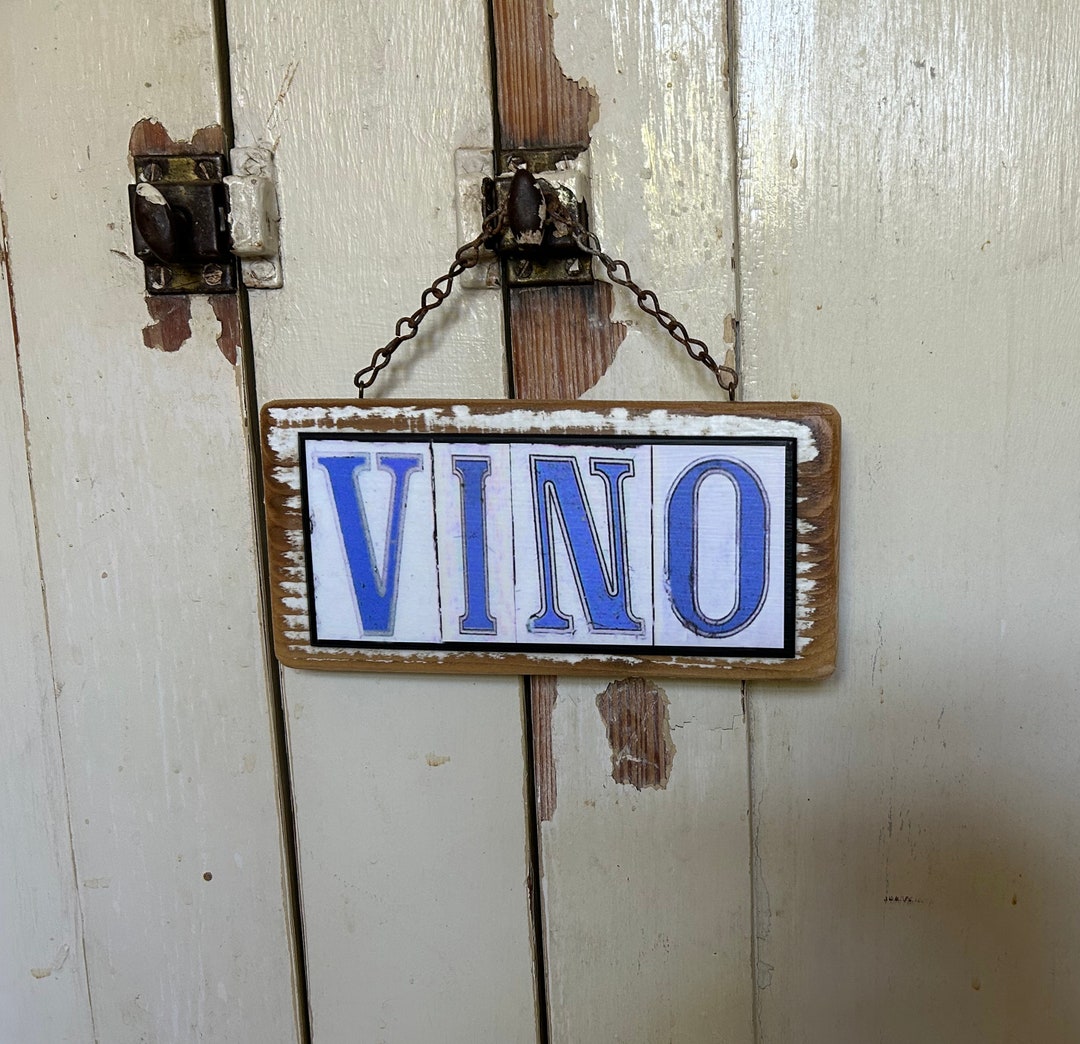 Vino Sign: New Orleans Street Tile Font, Salvage Wood Wine Decor - Etsy