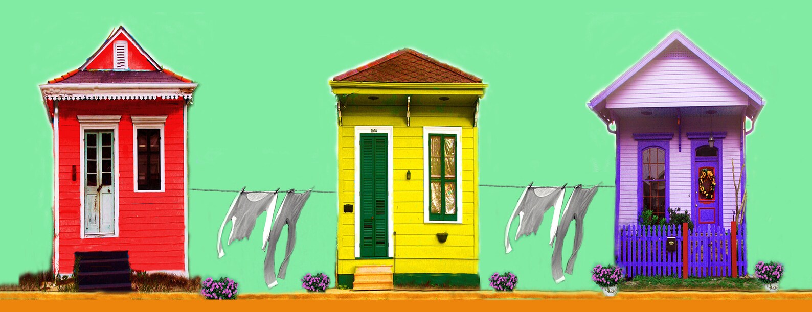 New Orleans Architecture, Colorful Collage Print Matted and Frame Ready ...