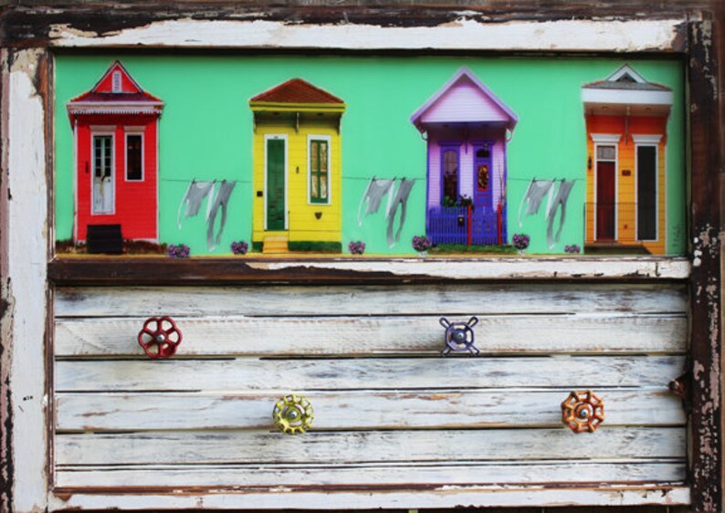 New Orleans Architecture, Colorful Collage Print Matted and Frame Ready ...