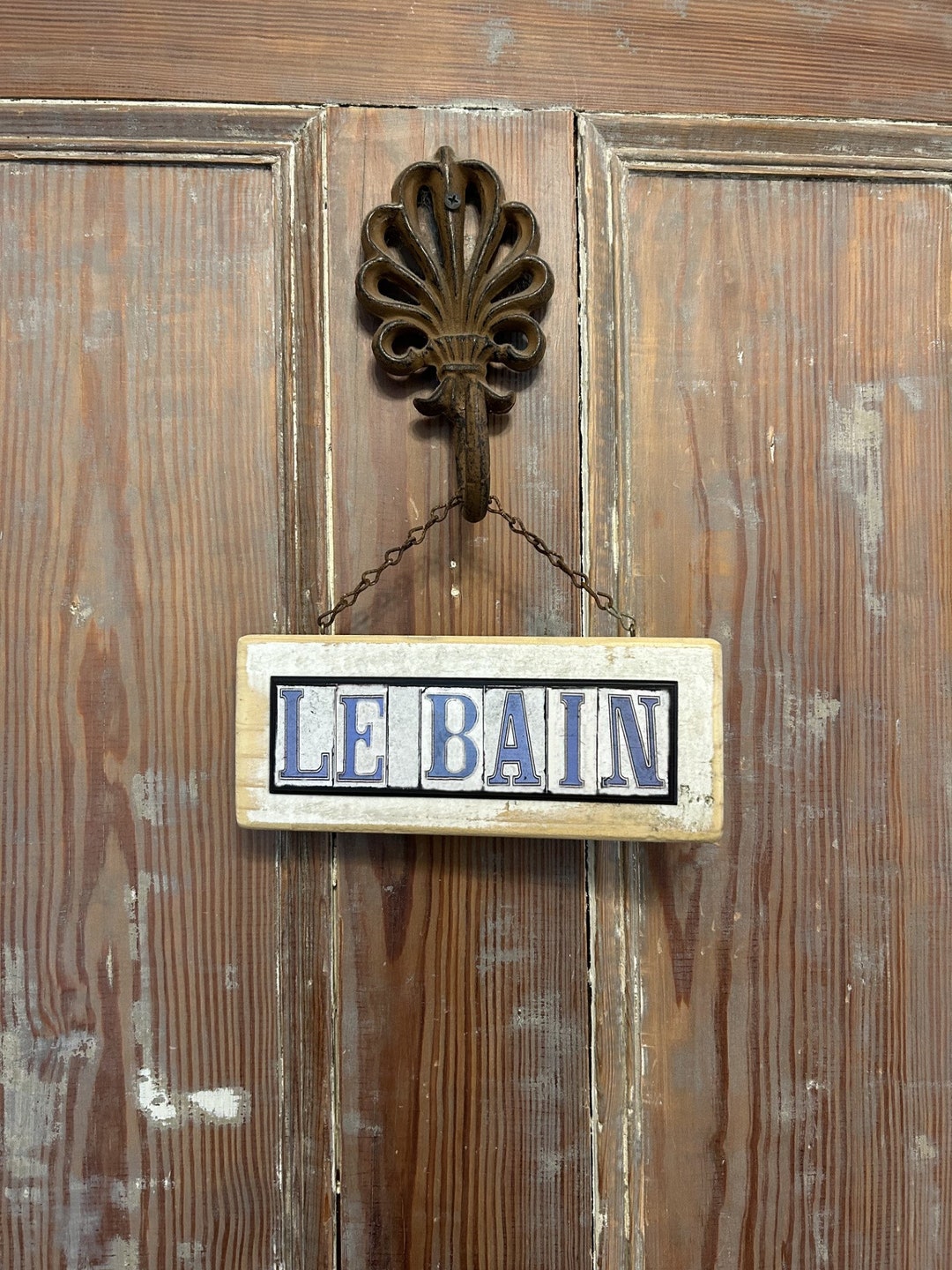 Bathroom Sign, French Le Bain, New Orleans, Street Tile Font, Salvage ...