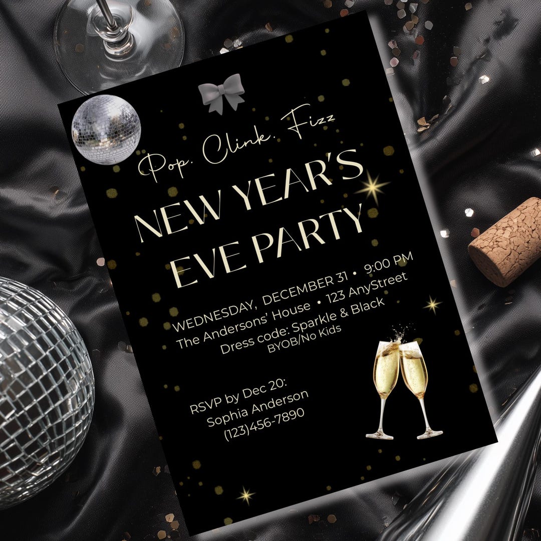 New Year Invitation, New Year's Eve Invite, Disco Party, Digital ...