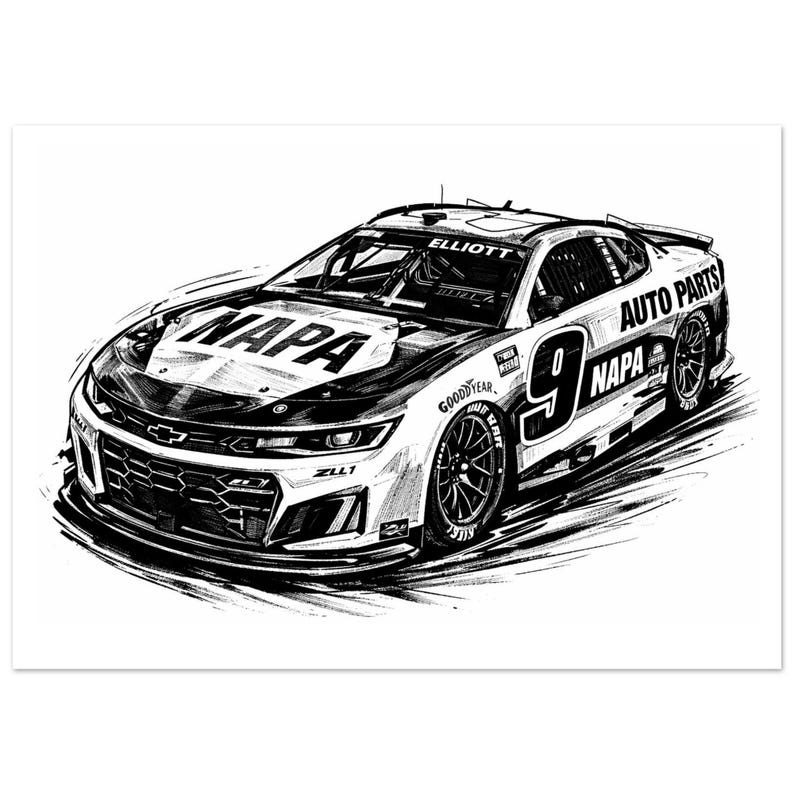 NASCAR Poster | Black and White Racing Car Art Print - Etsy