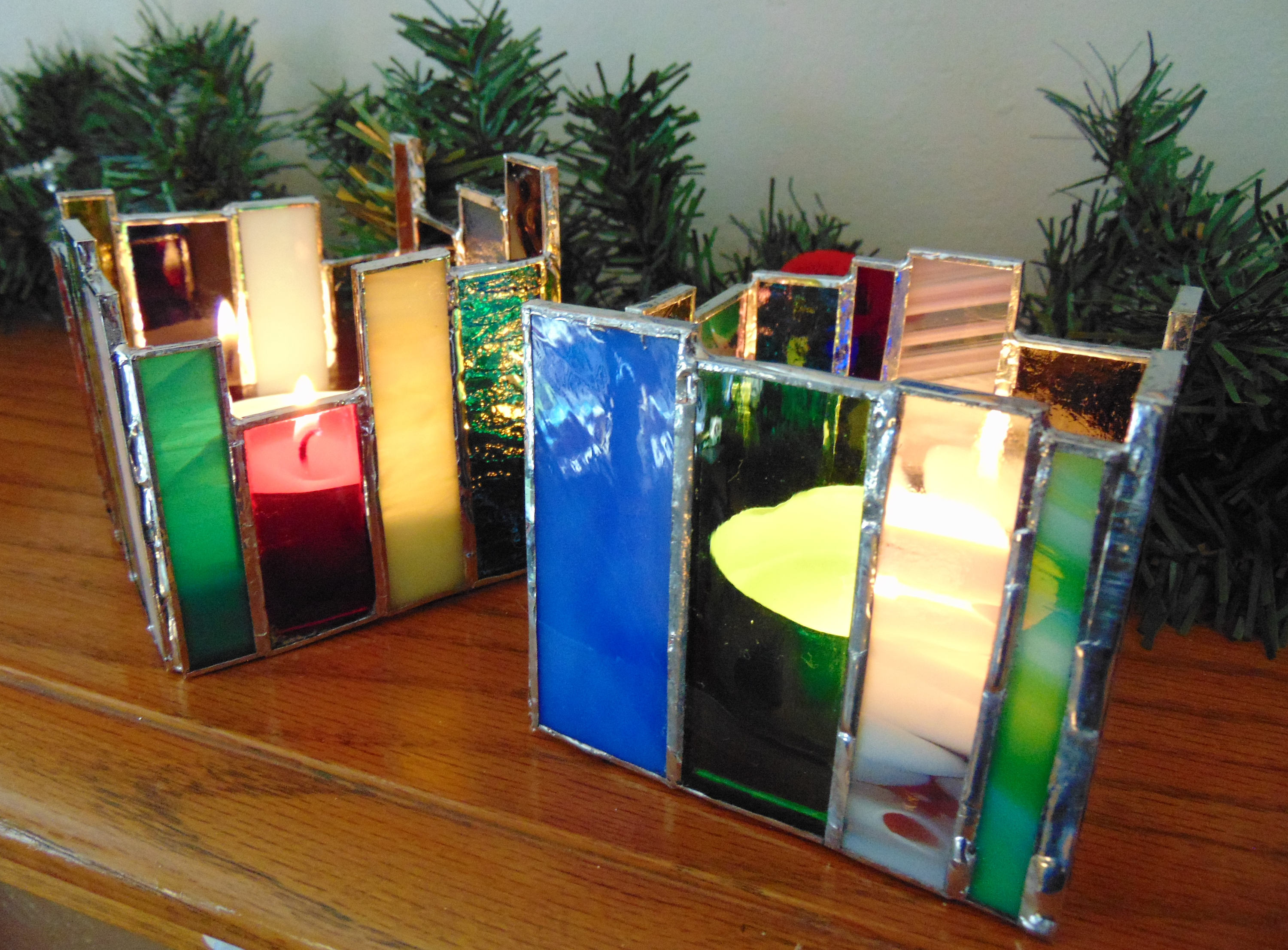 Set of 2 Multi-colored Candle Holders 3x3 Candle | Etsy