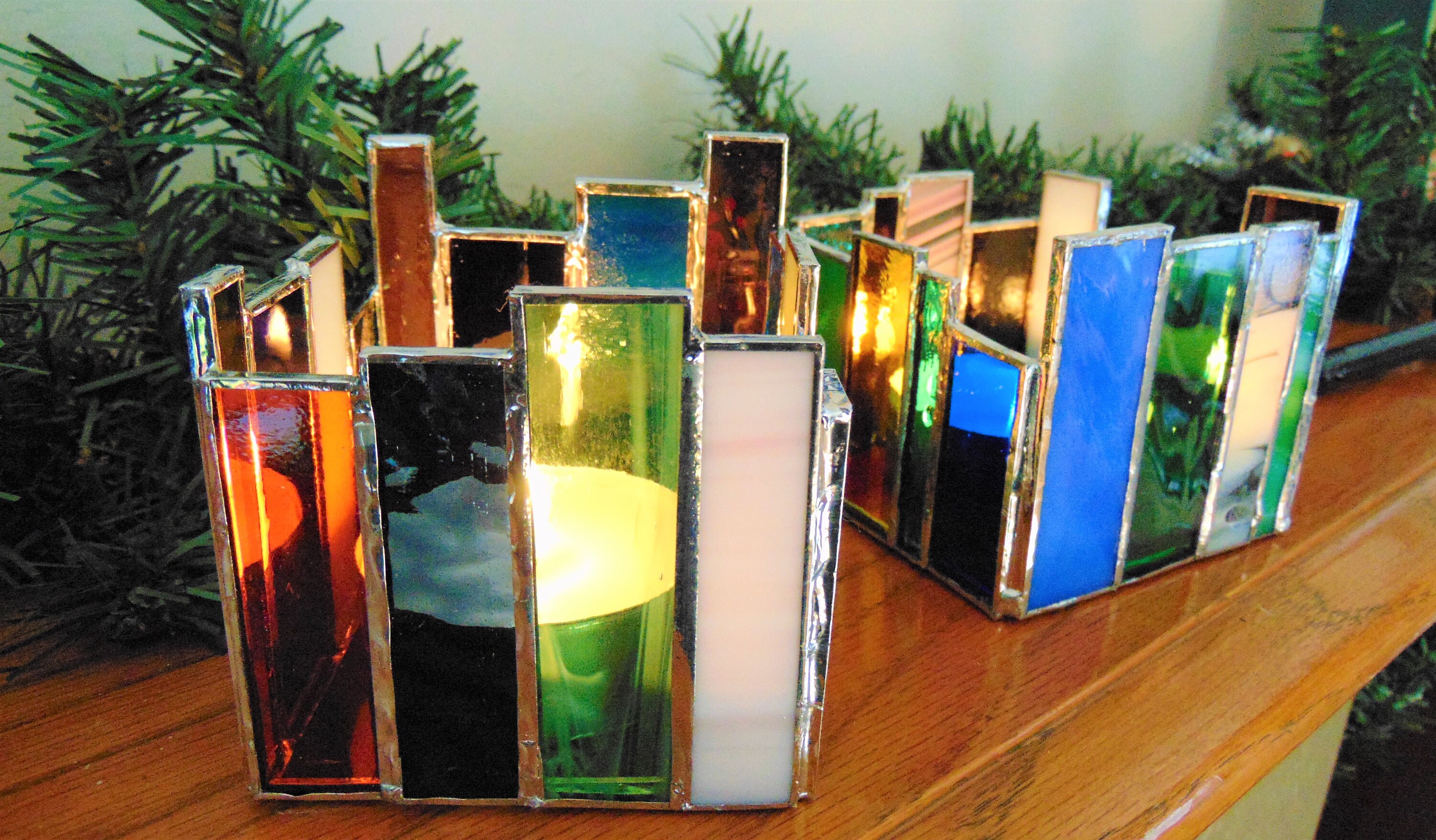 Set of 2 Multi-colored Candle Holders 3x3 Candle | Etsy