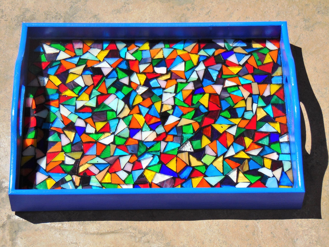 Small Blue/multicolored Mosaic Trays - Etsy
