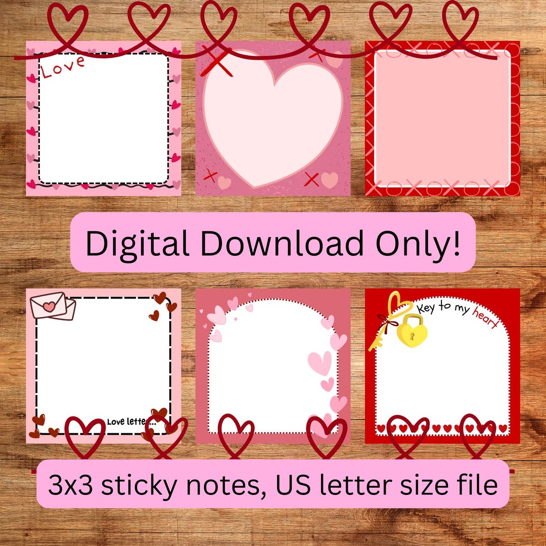 Valentine's Day Themed Printable Sticky Notes Lunch Notes Love Notes ...
