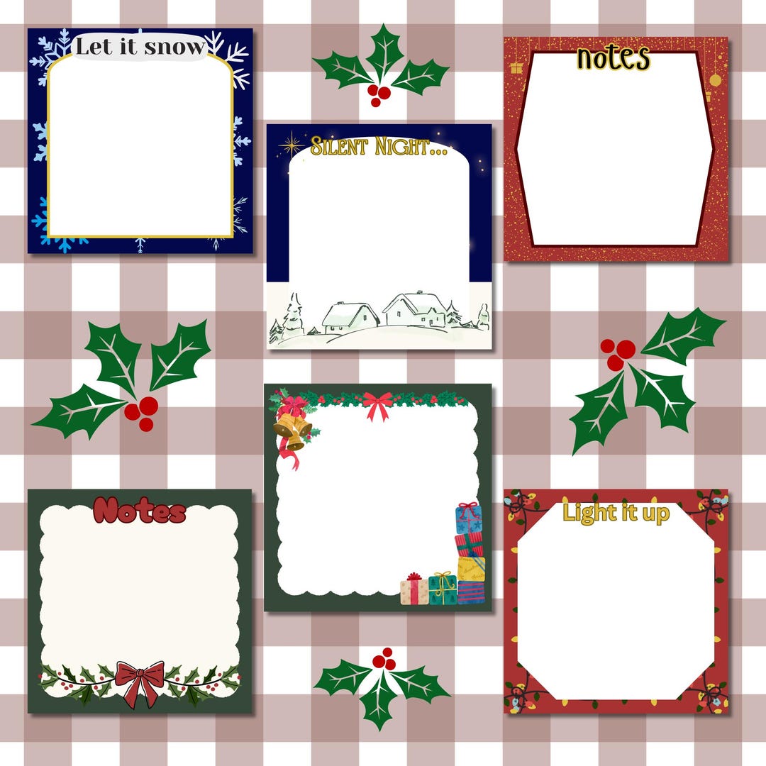 Printable Christmas Themed Sticky Notes Note Pad 3x3 Set of 6 ...