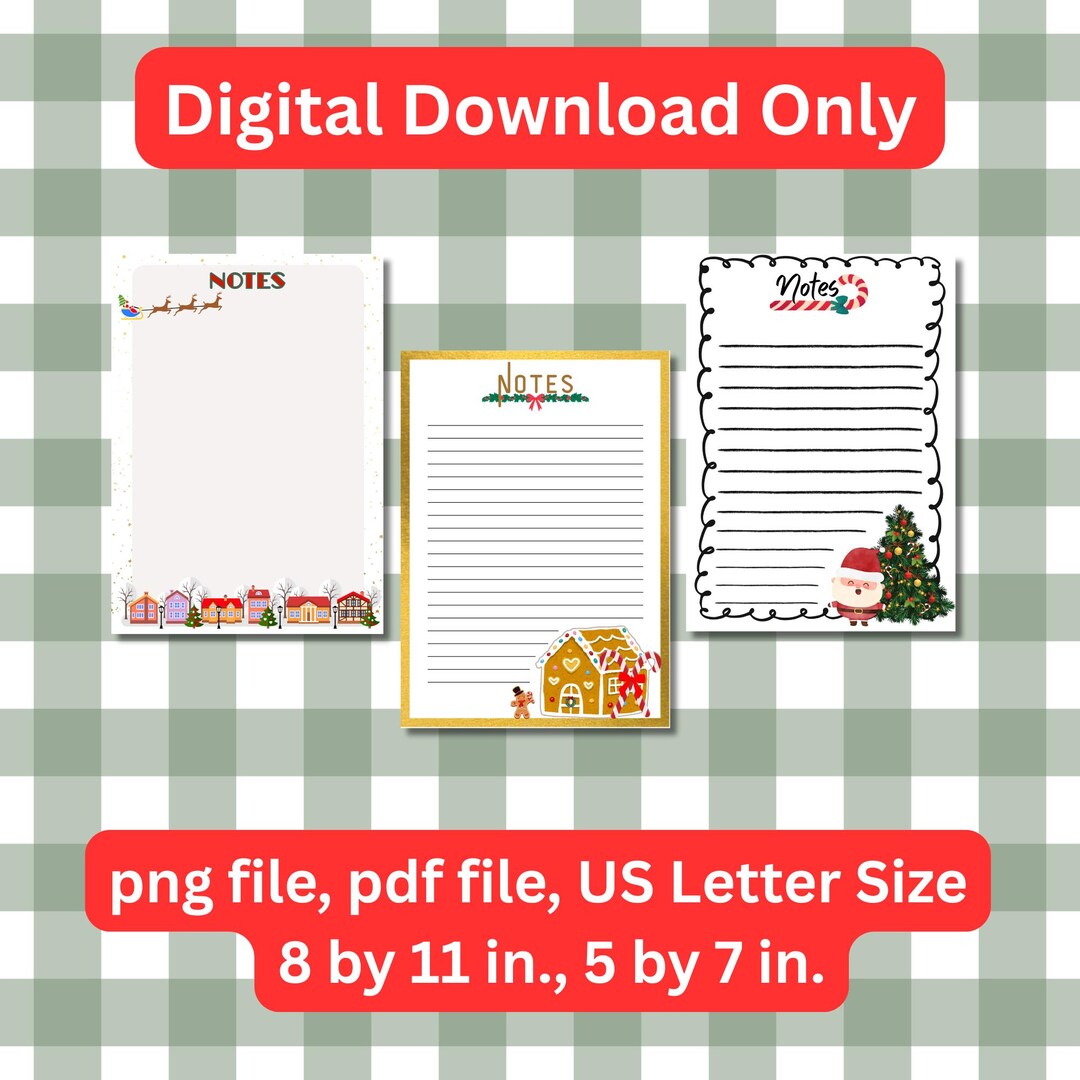 Christmas Notepad Set, Santa, Gingerbread Printable (digital Download ...