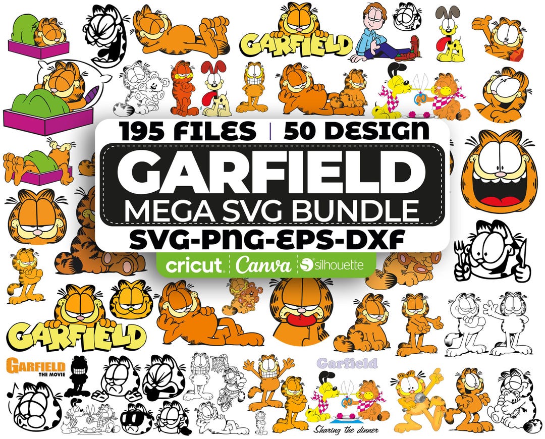 Garfield SVG Bundle, Cartoon Cat SVG, Clipart Layered Files for Cricut ...