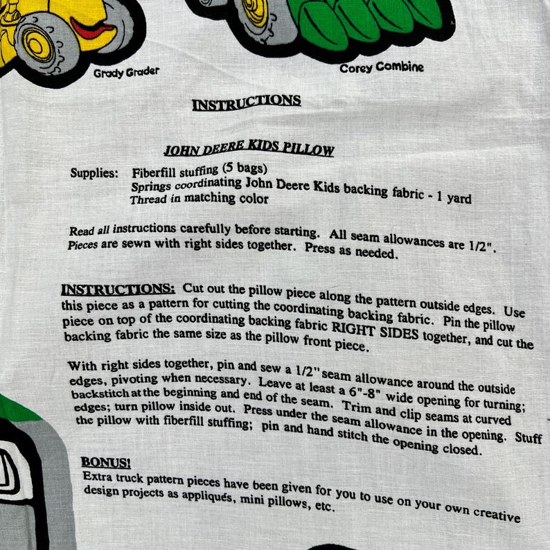 Vintage John Deere Johnny Tractor Floor Pillow Panel by Springs ...