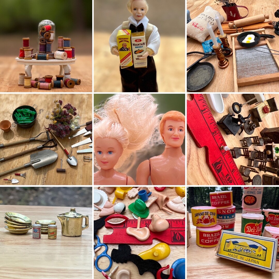 Vintage Tiny Miniature Lot Dollhouse Decor Garden Mom and Dad Dolls ...