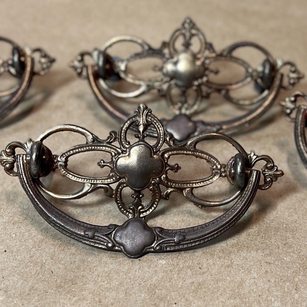 Fancy Vintage Drawer Pulls - Brass Embossed Metal Filigree (ish) Drop ...