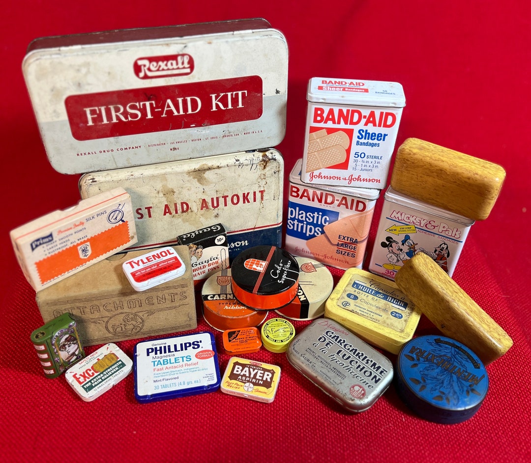 Vintage Tins - First Aid Kit - Bandaid - Asprin - Mickey Mouse - Fun ...